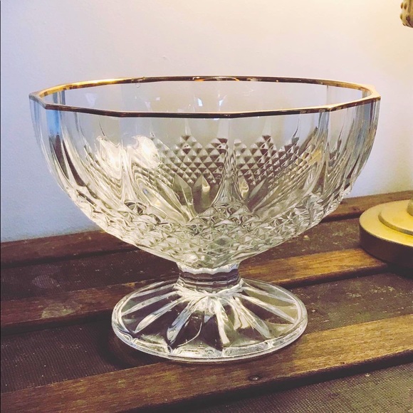 Vintage | Accents | Vintage Large Crystal Pedestal Bowl With Gold Rim ...